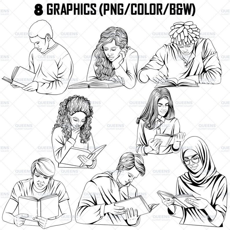Teens Reading Clipart Teenager Clipart Back to School - Etsy