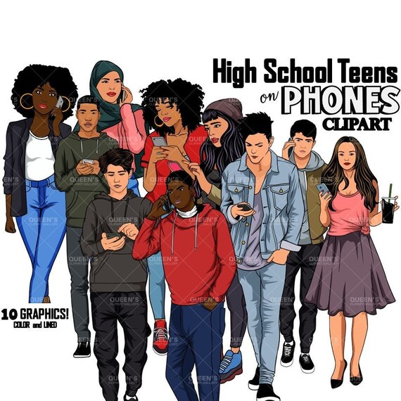 Teenagers on Phones Teens Texting Teenagers Clipart Cell - Etsy UK