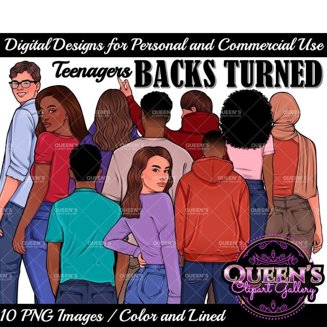 Teen Clipart: Backs Turned, Back View (PNG Digital Download) - Etsy