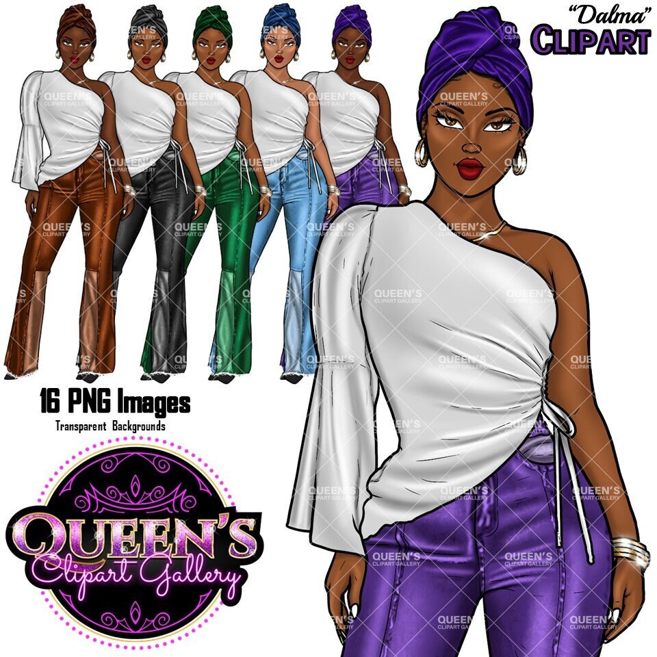 Denim Girl Clipart, Woman in Headwrap, Fashion Girl Clipart, Jeans Girl ...