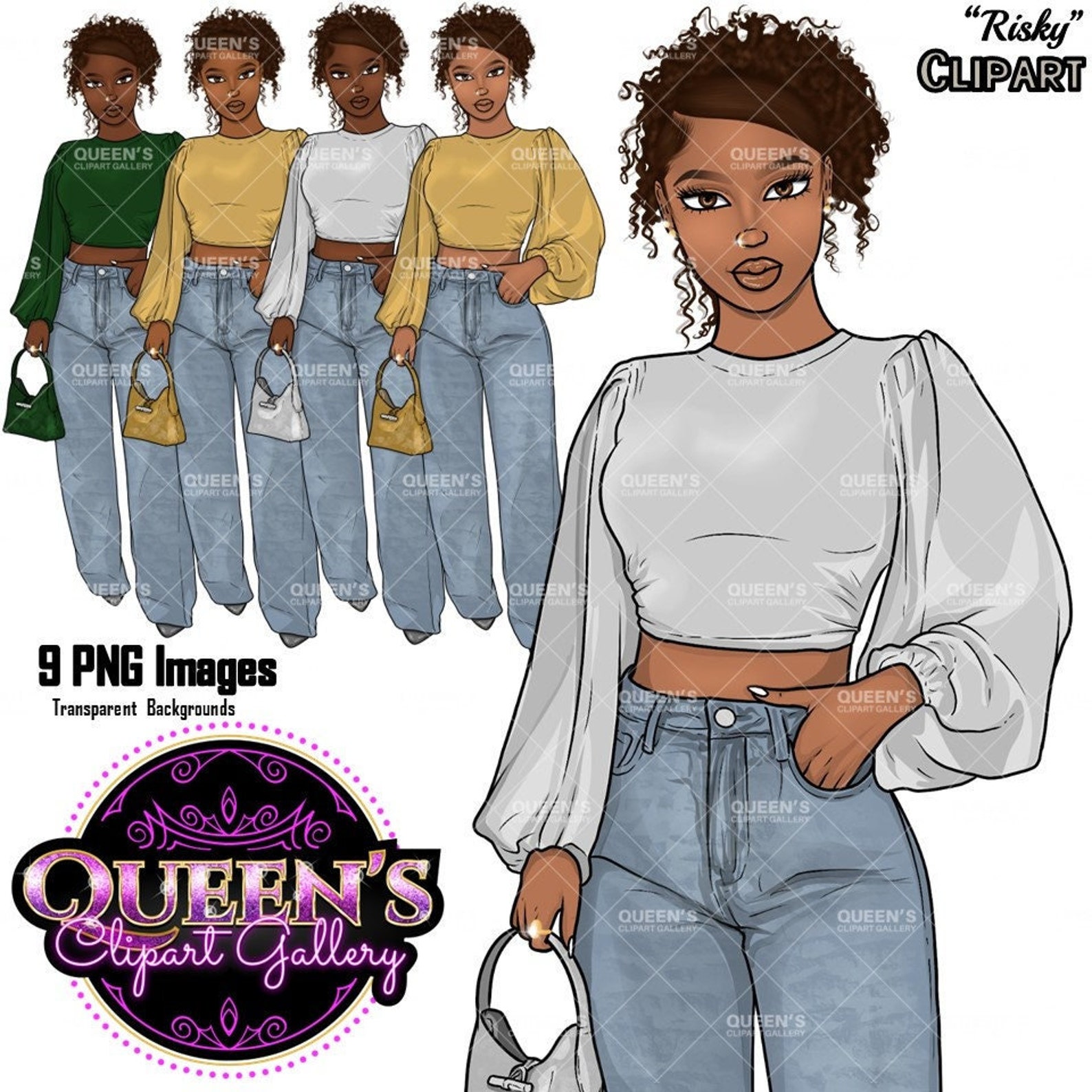 Curvy Denim Girl, Jeans Girl Clipart, Denim Jeans Clipart, Afro Woman ...