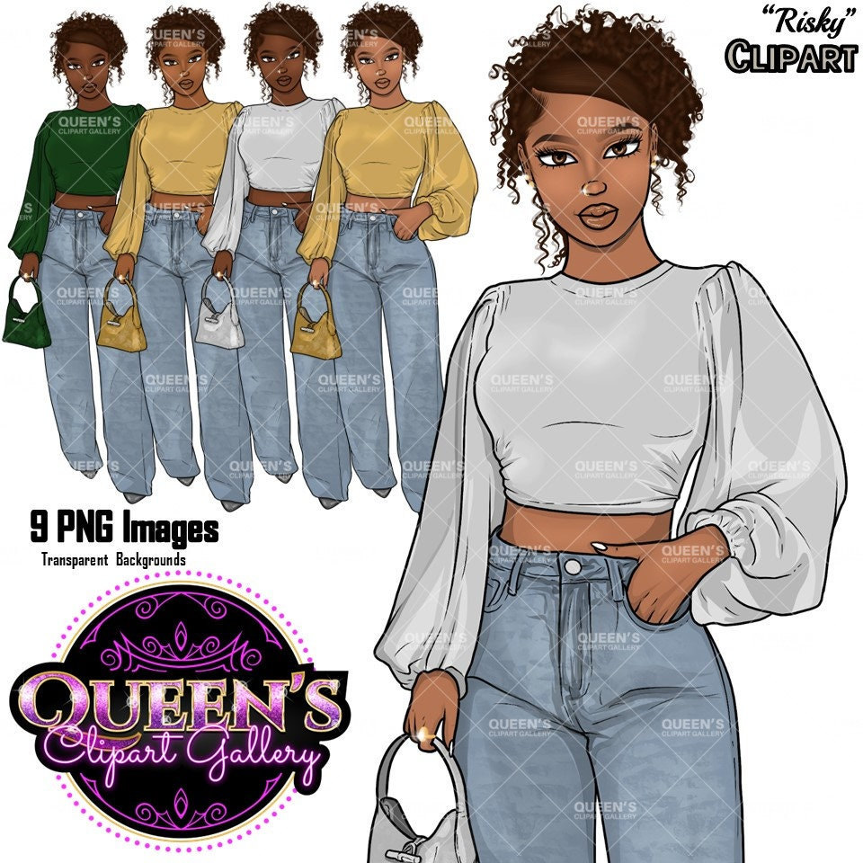 Curvy Denim Girl, Jeans Girl Clipart, Denim Jeans Clipart, Afro Woman ...
