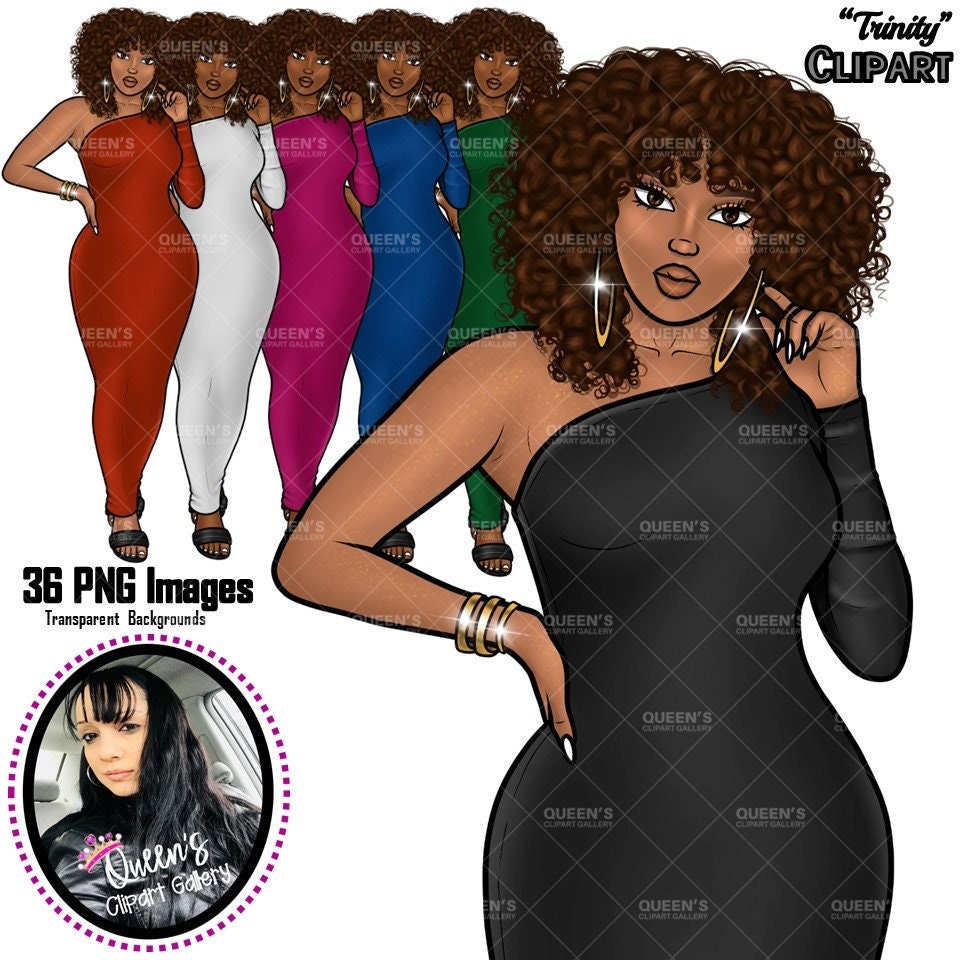 Afro Girl Clipart, Fashion Clipart, Black Woman Clipart, Black Girl ...