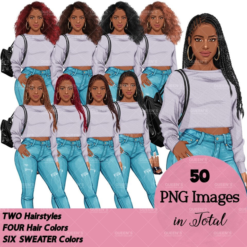 Denim Jeans Afro Girl, Afro Girl Clipart, Teenager Clipart, Fashion ...