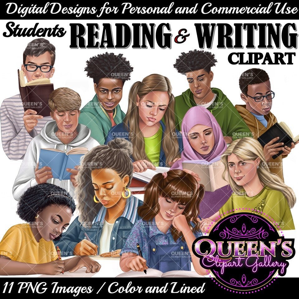 Teens Reading Clipart: Back to School Students (digital Download) - Etsy
