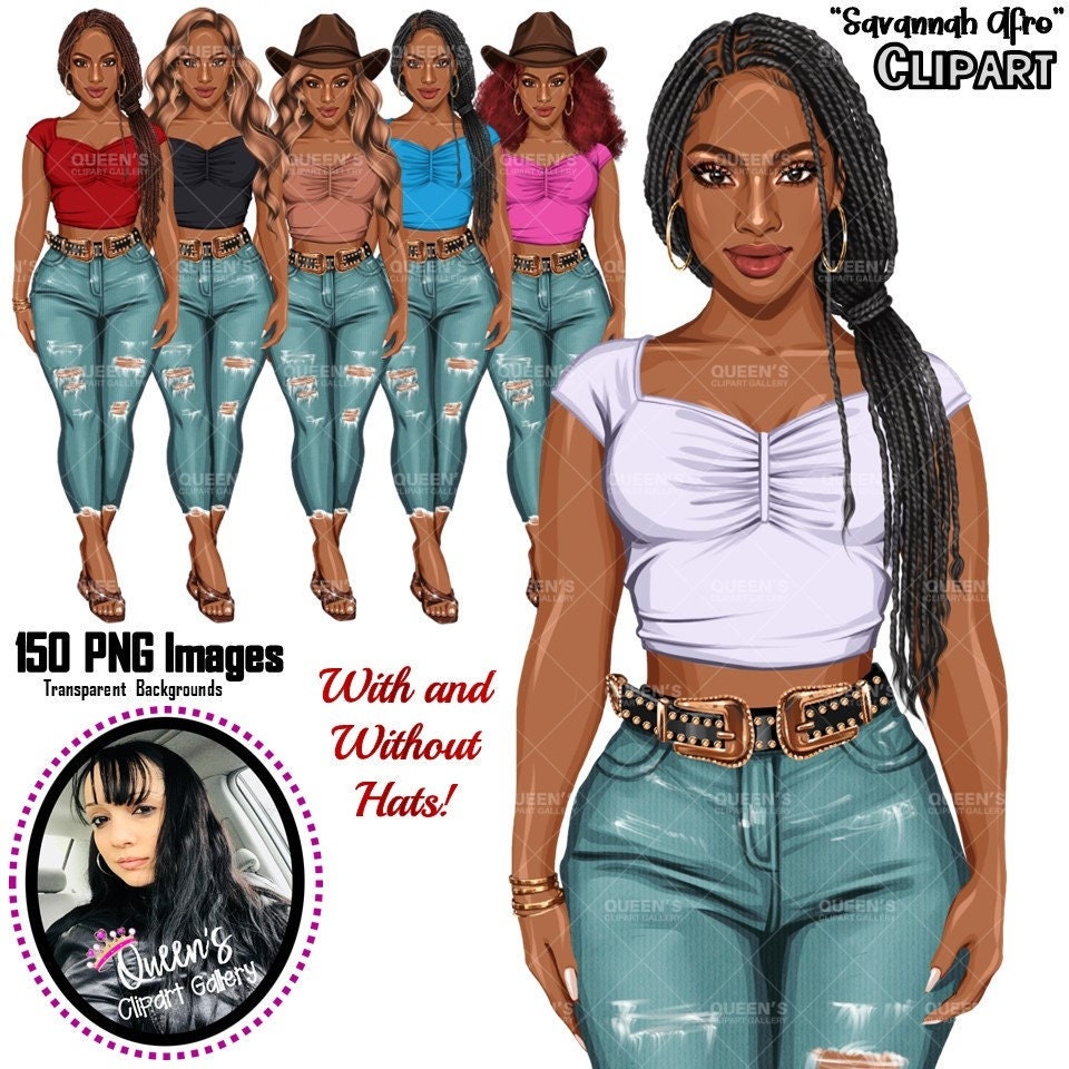 Afro Denim Jeans Girl, Jeans Girl Clipart, Woman Clipart, Fashion Girl ...