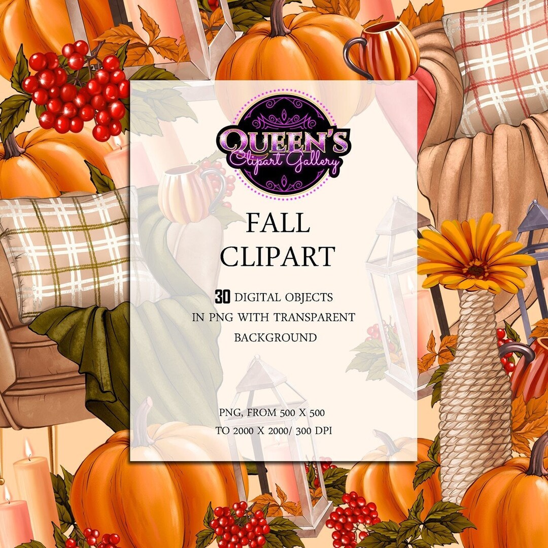 Fall Elements Clipart, Fall Décor Clipart, Cozy Autumn Clipart, Pumpkin ...