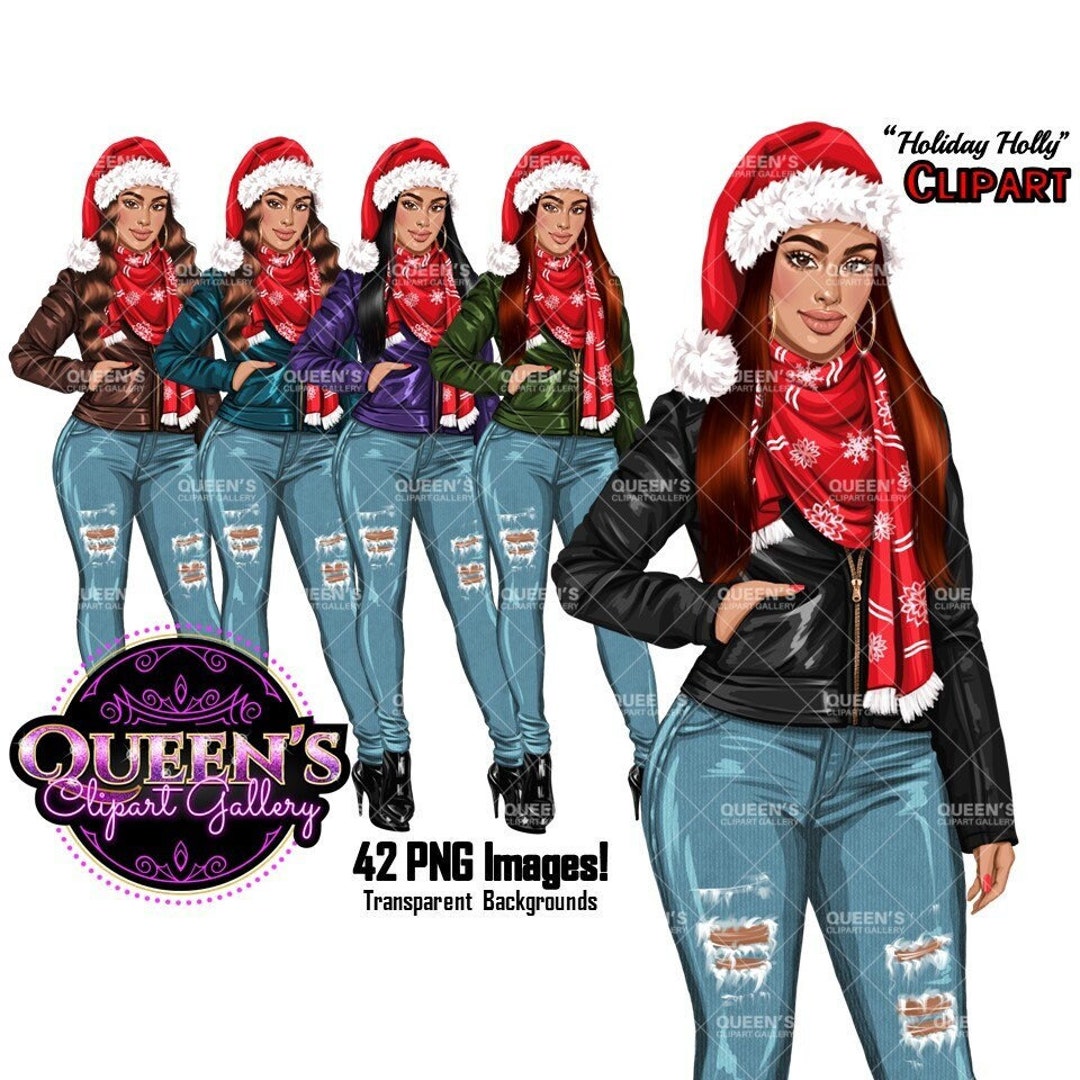 Christmas Girl Clipart, Woman in Santa Hat Clipart, Fashion Girl ...