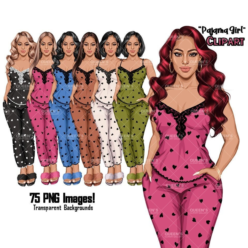 Pajama Girl Clipart, Woman in Sleepwear, Pajama Illustration, Cozy ...