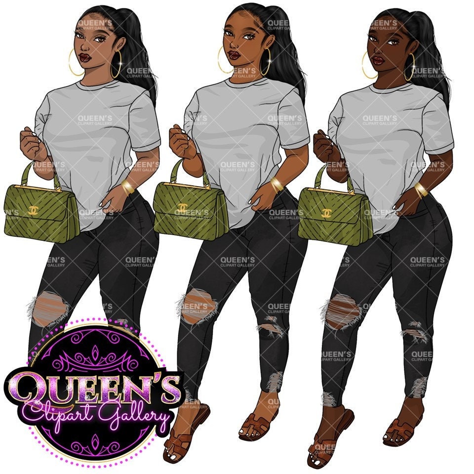 Denim Jeans Girl, Jeans Girl Clipart, Curvy Girl Clipart, Afro Woman ...