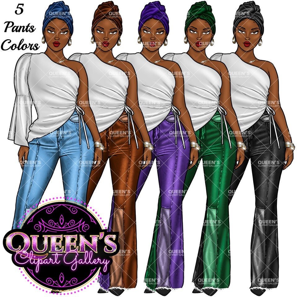 Denim Girl Clipart, Woman in Headwrap, Fashion Girl Clipart, Jeans Girl ...