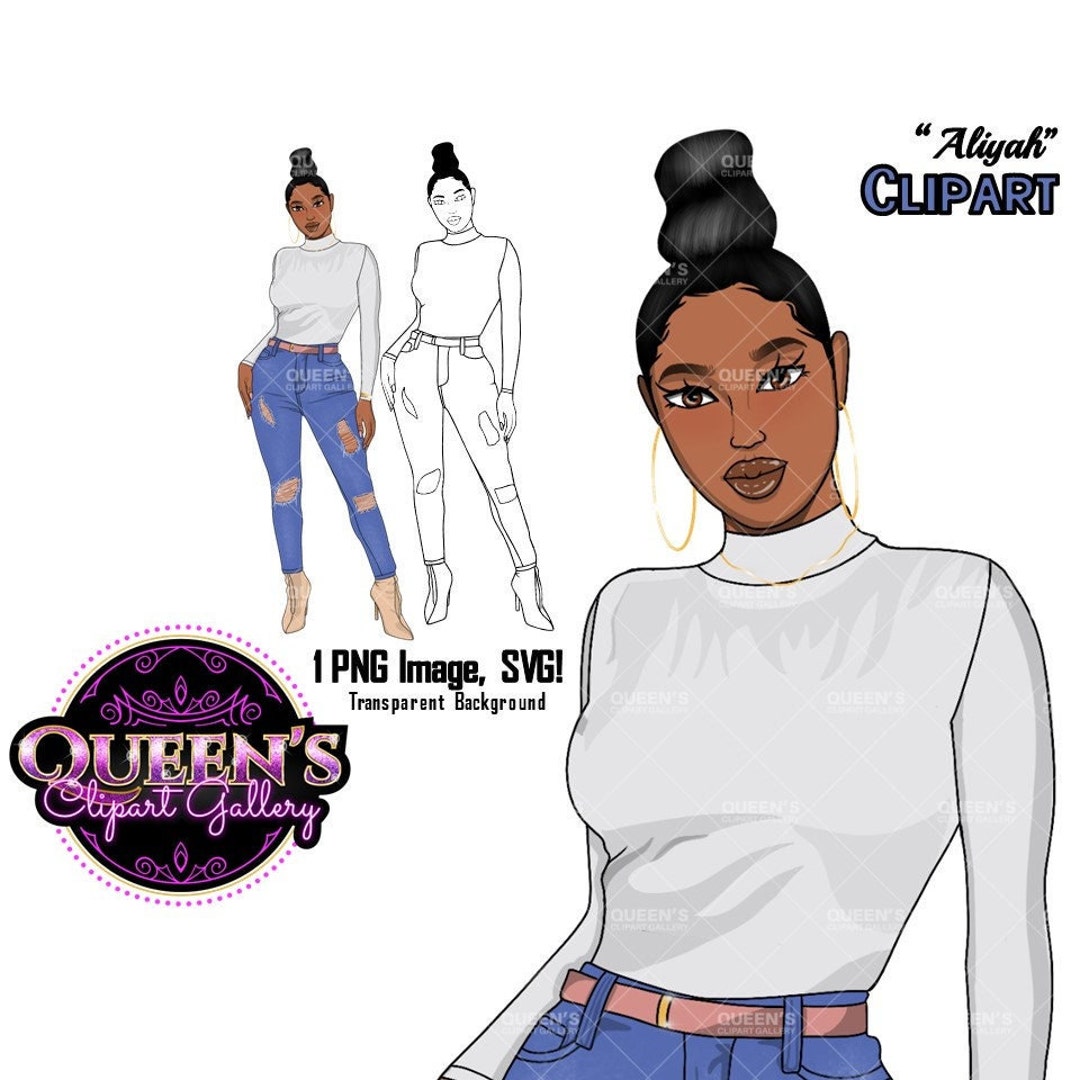 Jeans Girl Clipart, Black Girl Magic, Afro Woman Clipart, Fashion Girl ...