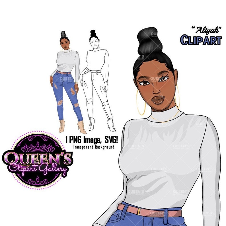 Jeans Girl Clipart, Black Girl Magic, Afro Woman Clipart, Fashion Girl ...