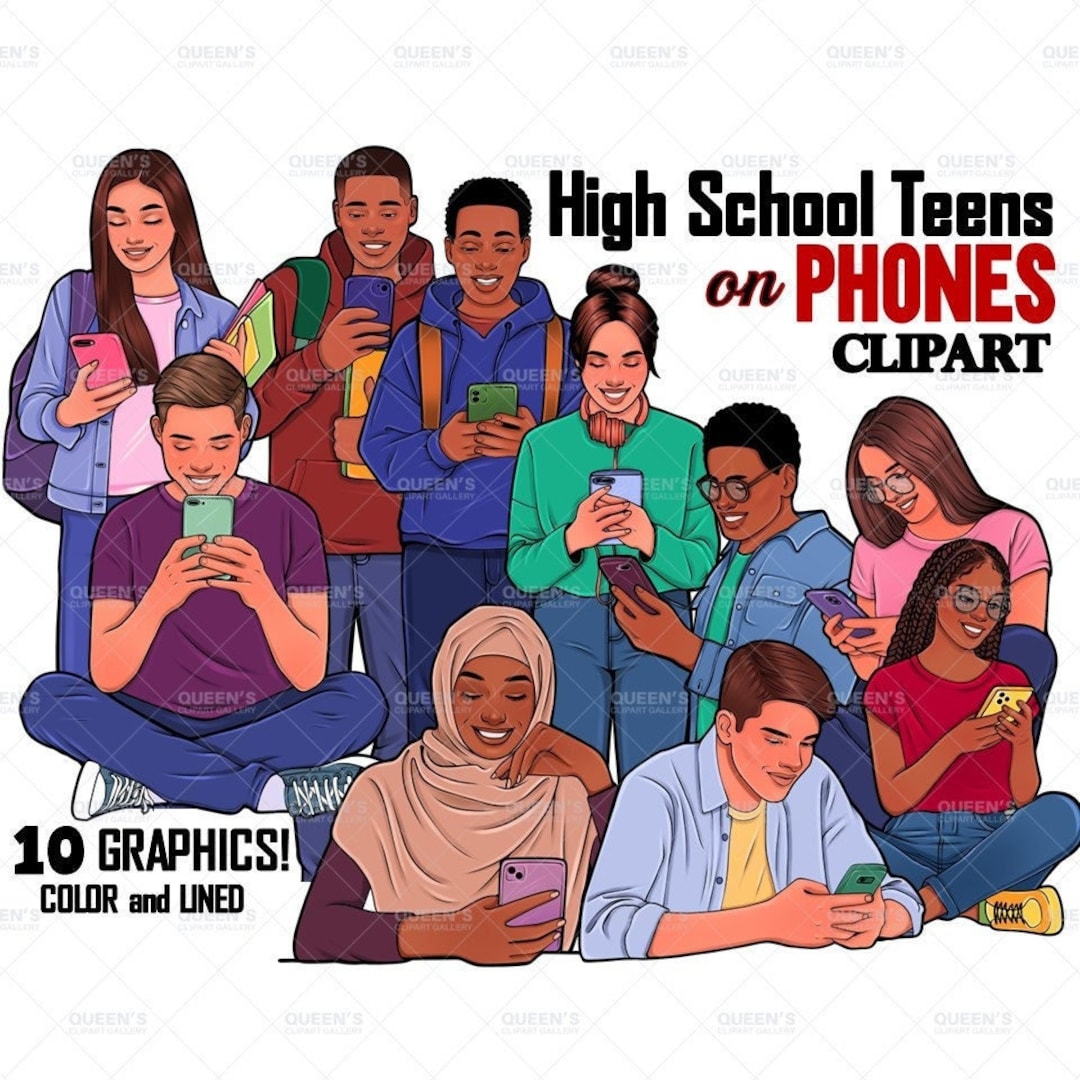 Teens on Phones Clipart Teens Texting Clipart Teenagers - Etsy
