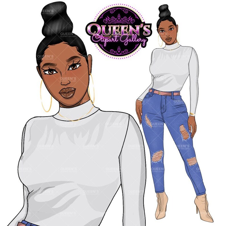 Jeans Girl Clipart, Black Girl Magic, Afro Woman Clipart, Fashion Girl ...