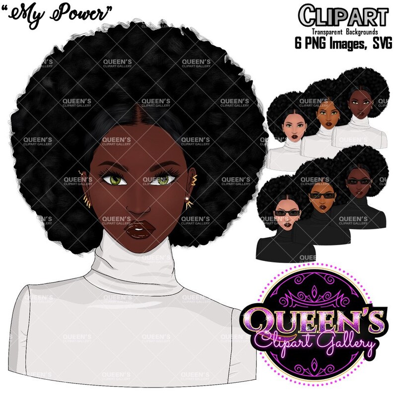 Afro Girl Clipart, Black Woman Clipart, Black Magic Clipart, Afro Face ...