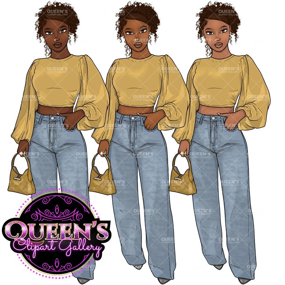 Curvy Denim Girl, Jeans Girl Clipart, Denim Jeans Clipart, Afro Woman ...
