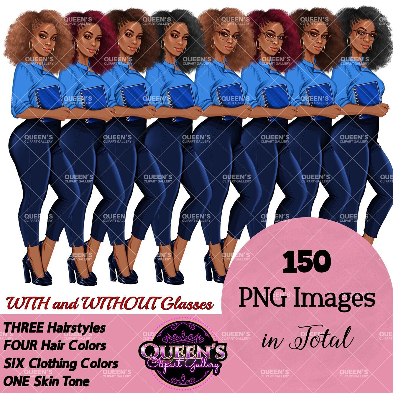 Planner Girl Clipart, Lady Boss Clipart, Afro Girl Clipart, Fashion ...