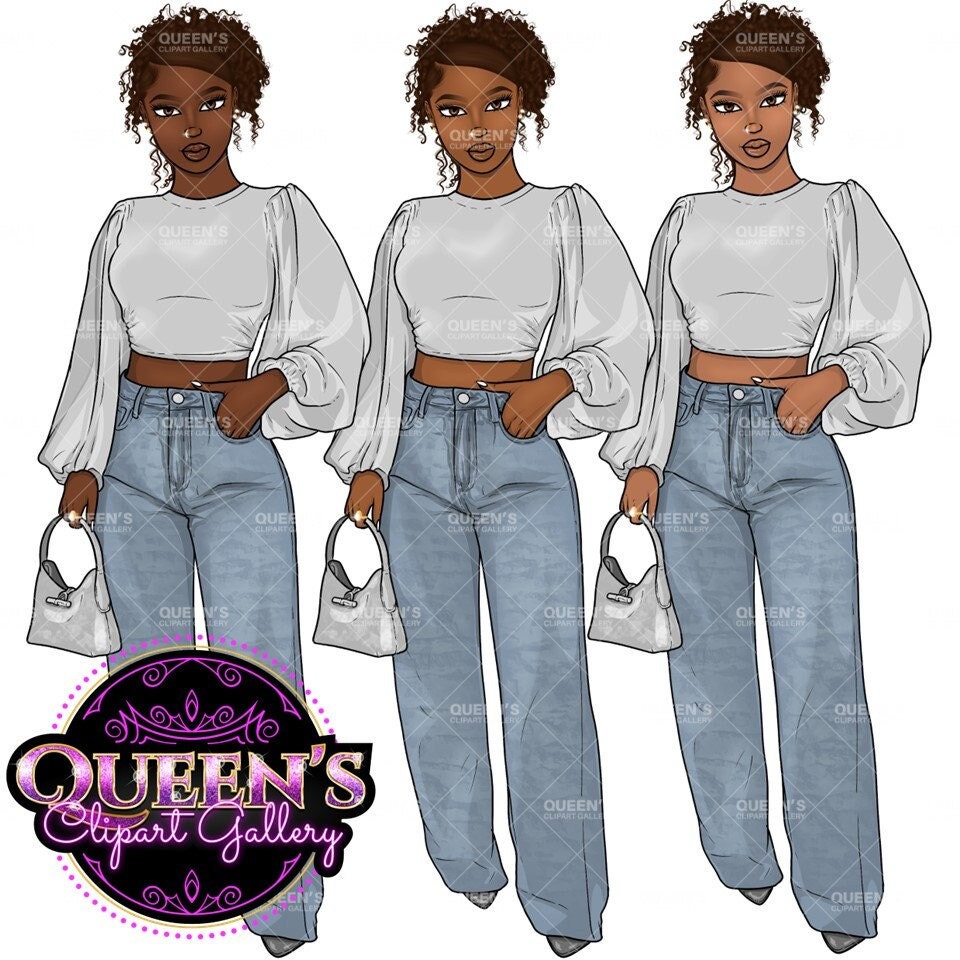 Curvy Denim Girl, Jeans Girl Clipart, Denim Jeans Clipart, Afro Woman ...