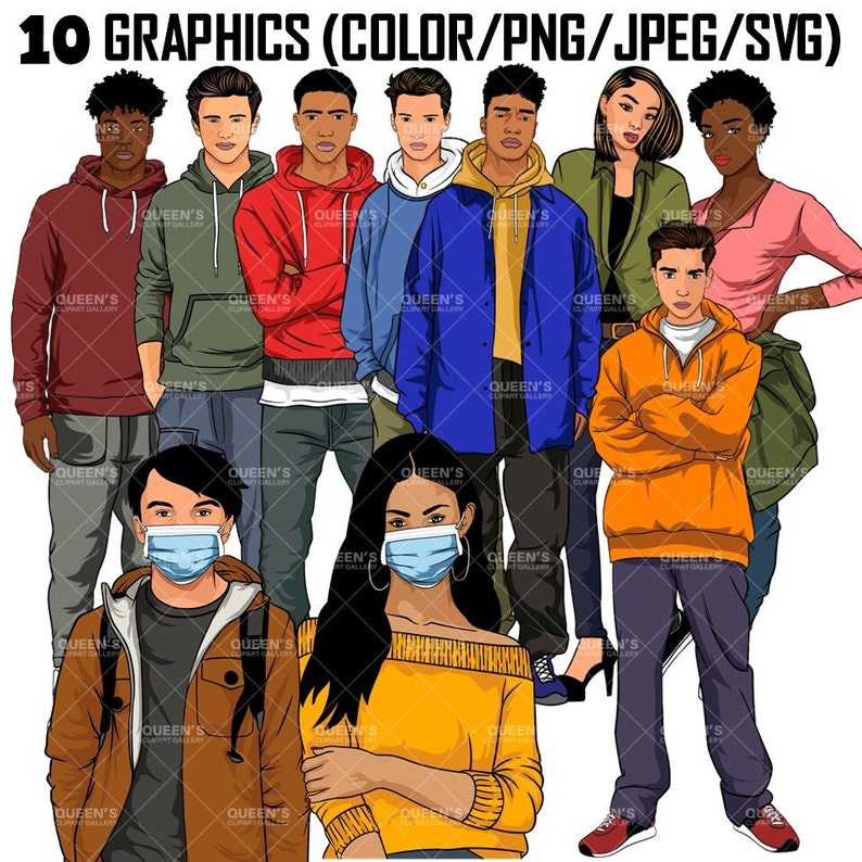 Teenagers Clipart High School Students Older Teens Male - Etsy