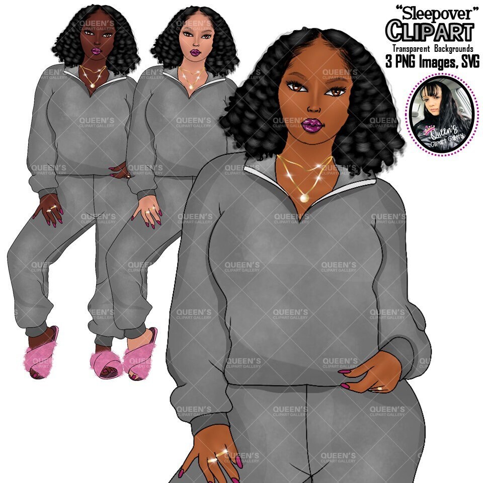 Afro Girl Clipart Pajamas Clipart Black Woman Clipart Black - Etsy