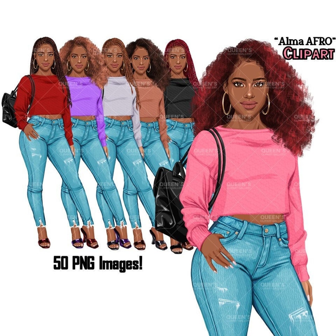 Denim Jeans Afro Girl, Afro Girl Clipart, Teenager Clipart, Fashion ...