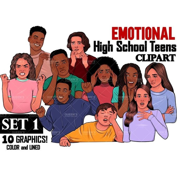 Emotional Teens Clipart Teenagers Mature High School - Etsy