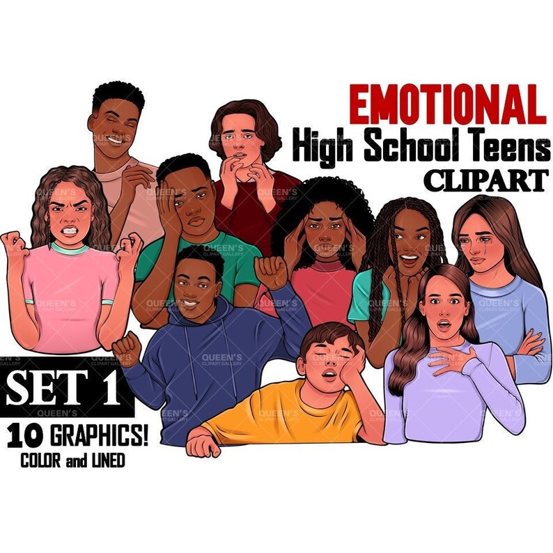Emotional Teens Clipart Teenagers Mature High School - Etsy
