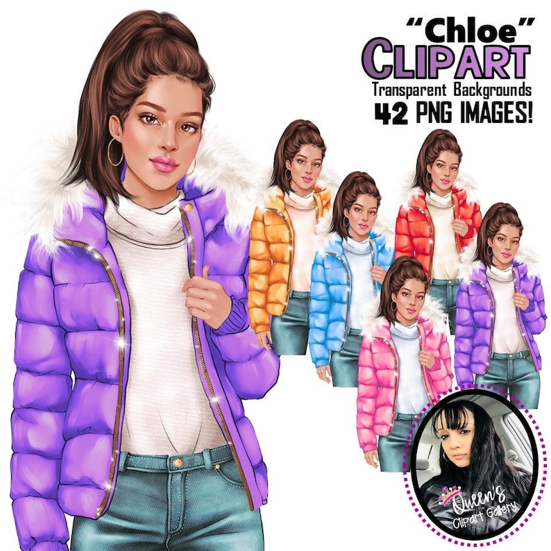 Clipart girls in Bubble Jackets Fashion Girl | Etsy