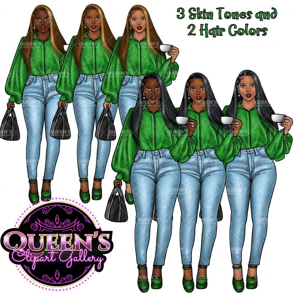 Denim Jeans Girl Afro Girl Clipart African American Woman - Etsy