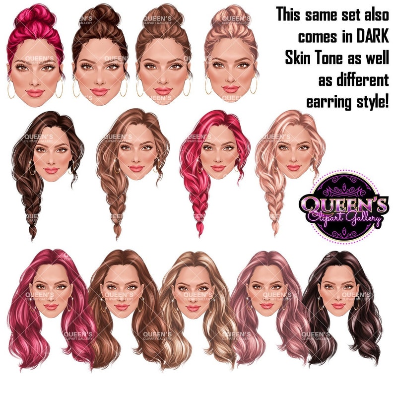 Woman Face Clipart, Hairstyles Clipart, Face Clipart, Face Chart ...