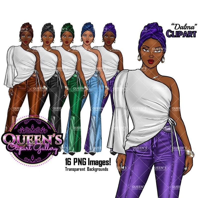 Denim Girl Clipart Woman in Headwrap Fashion Girl Clipart - Etsy