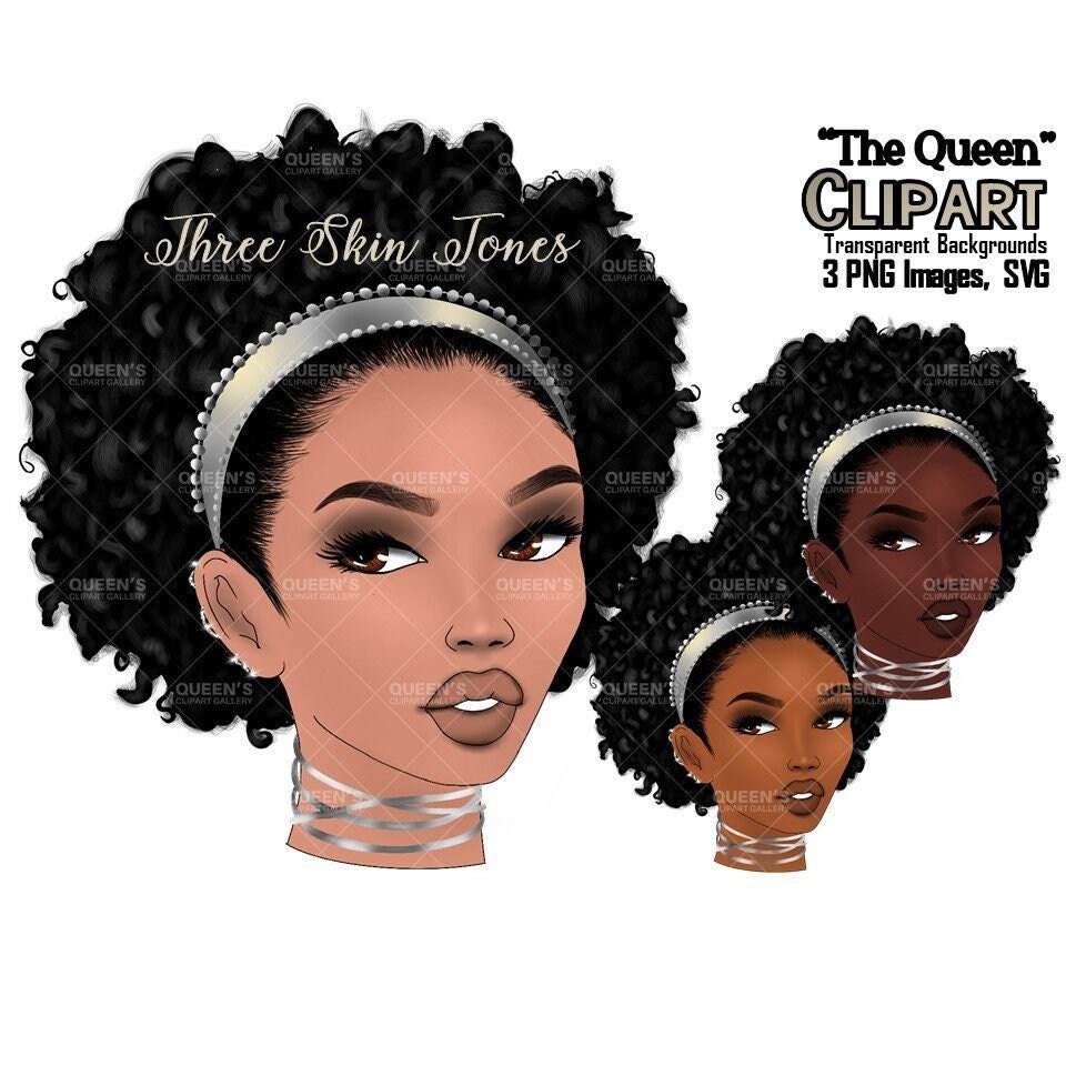 Afro Woman Clipart, African American Woman Face Clipart, Black Girl ...