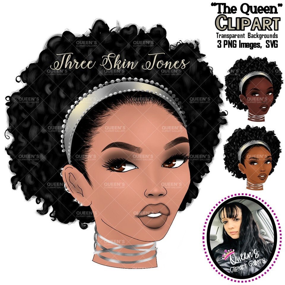 Afro Woman Clipart, African American Woman Face Clipart, Black Girl ...