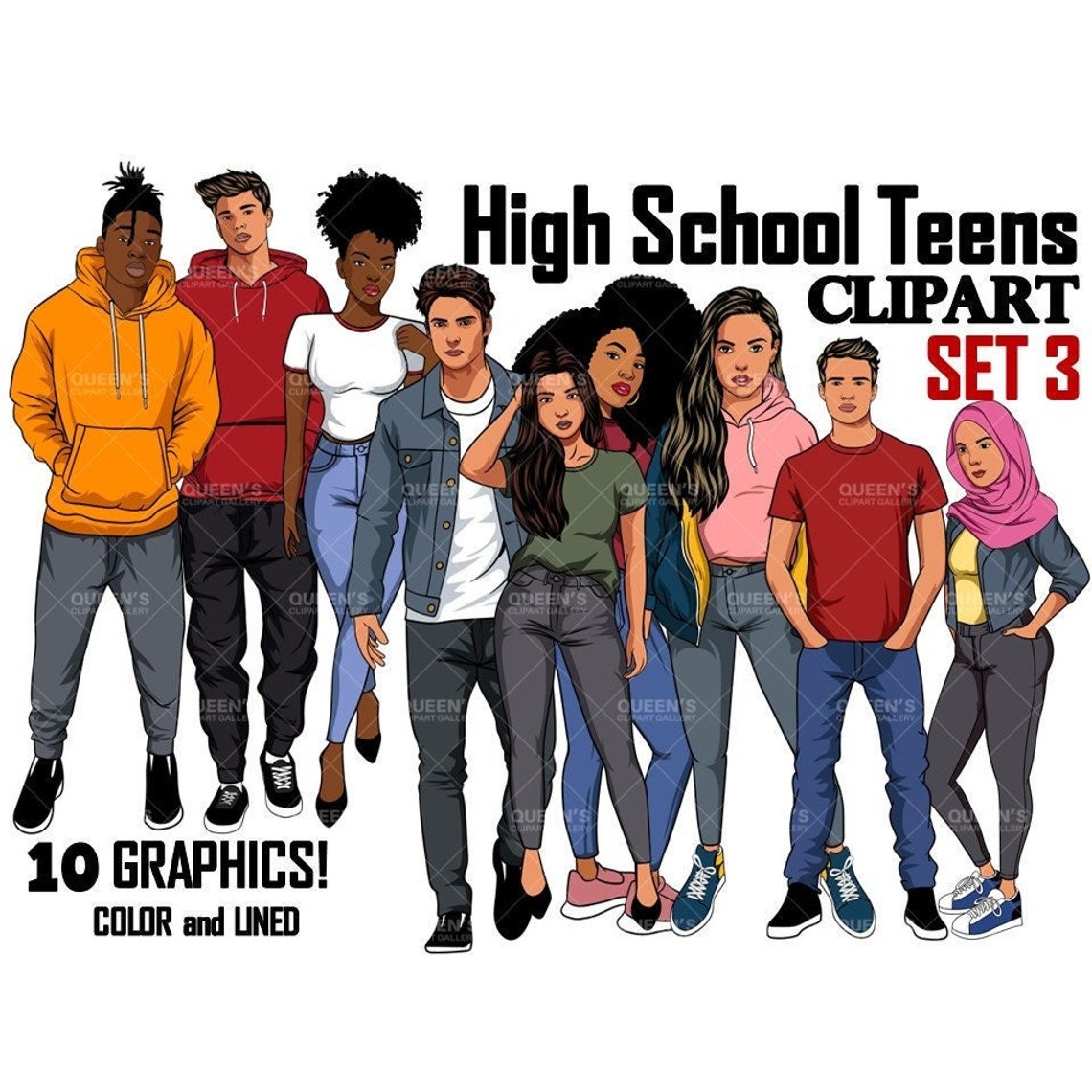 Teenagers Clipart High School Students Older Teens Male - Etsy