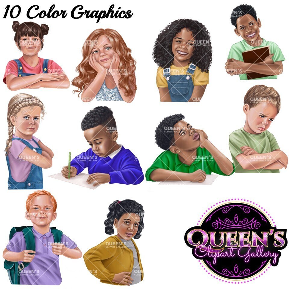 Kids Clipart, Young Kids Clipart, Young Students Reading and Writing ...