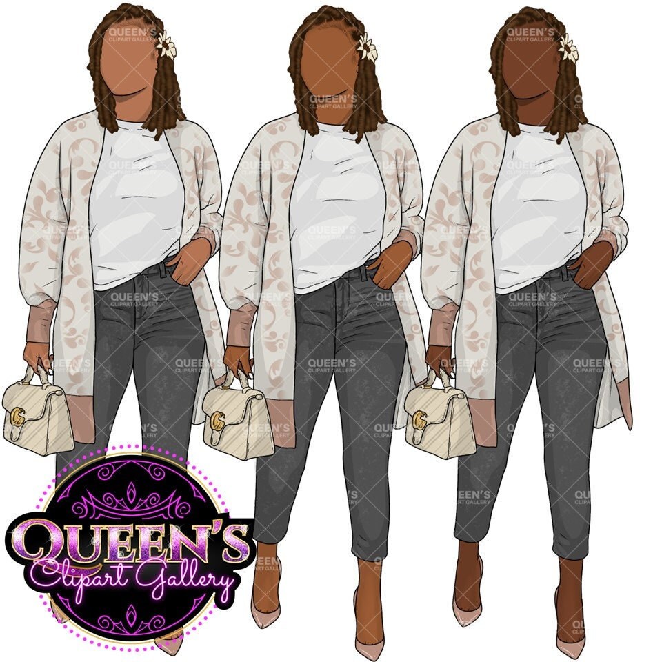Curvy Denim Girl, Jeans Girl Clipart, Curvy Girl Clipart, Afro Woman ...