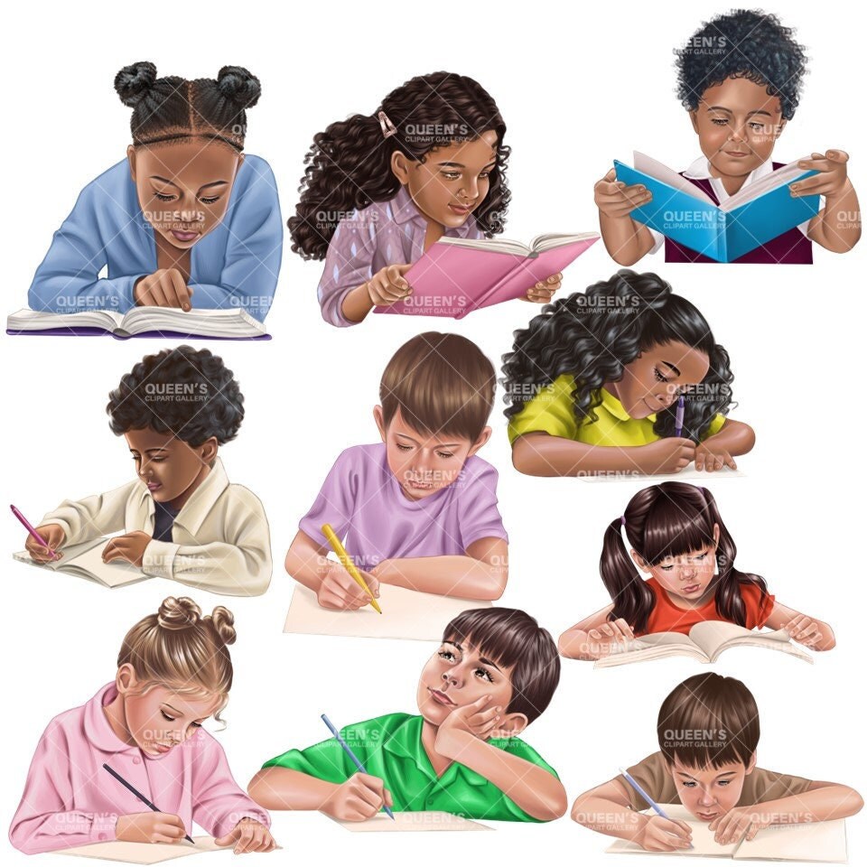 Kids Clipart Young Kids Clipart Young Students Reading and - Etsy UK