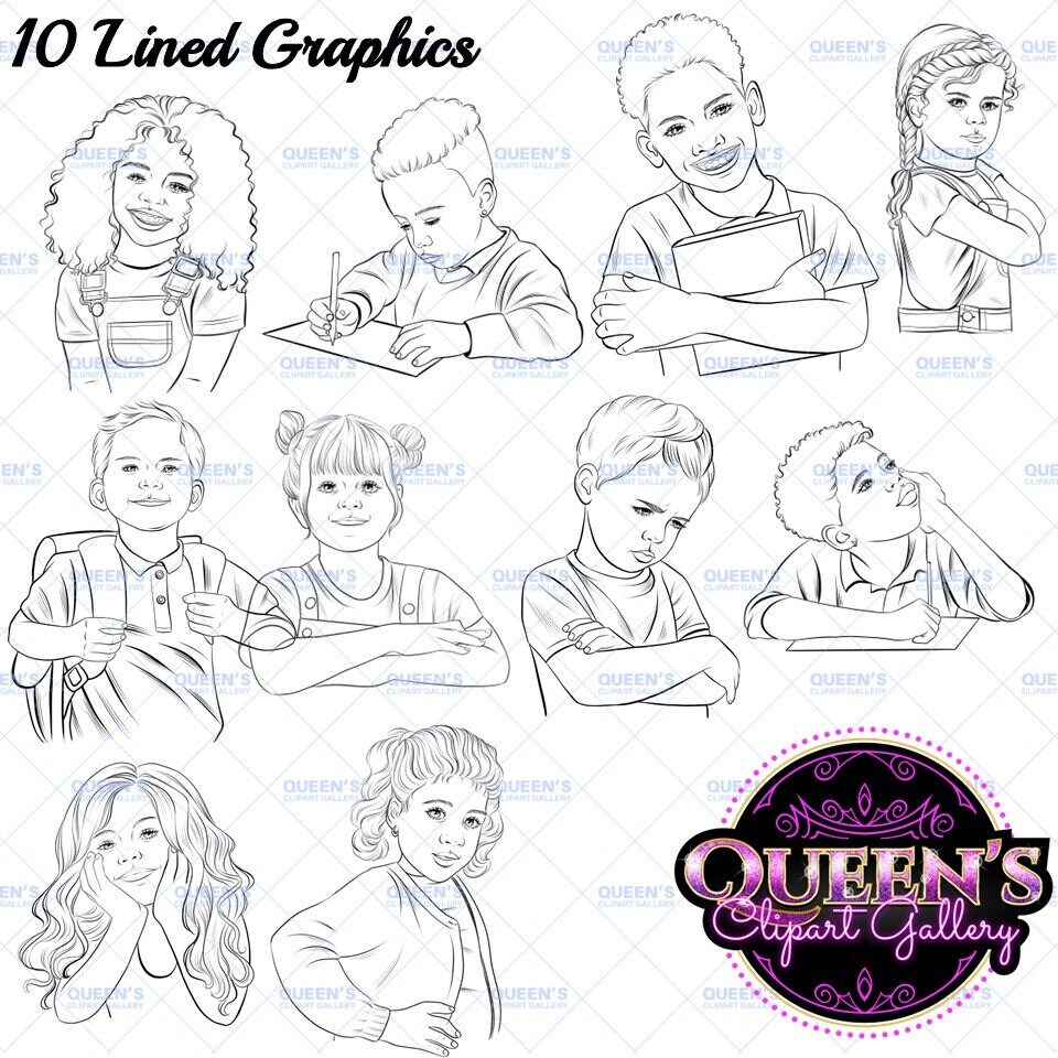 Kids Clipart, Young Kids Clipart, Young Students Reading and Writing ...