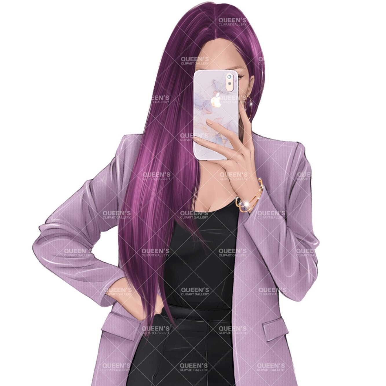 Selfie Girl Clipart, Cell Phone Girl, Planner Girl Clipart, Woman ...