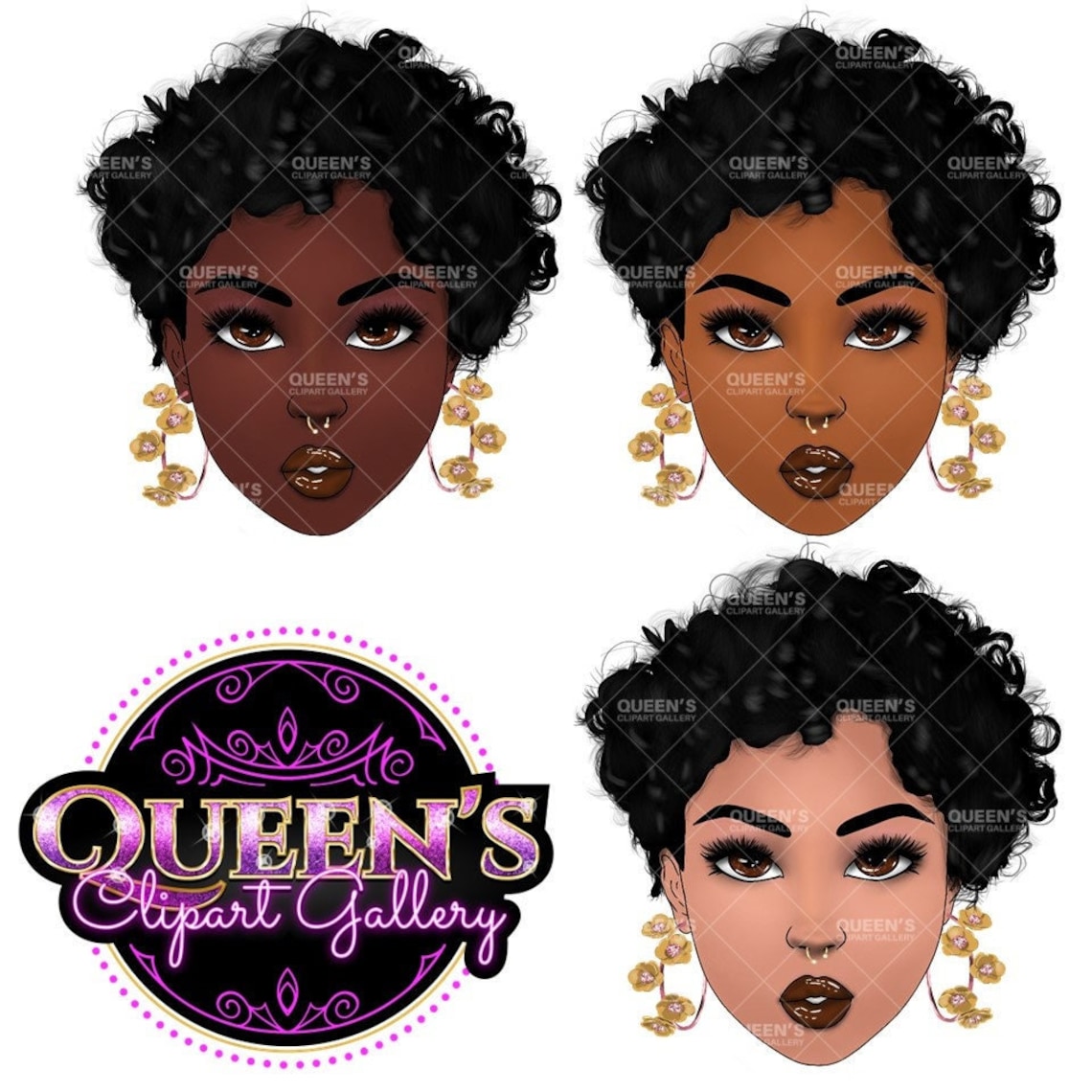Afro Face Clipart, Afro Girl, Afro Woman Clipart, African American ...