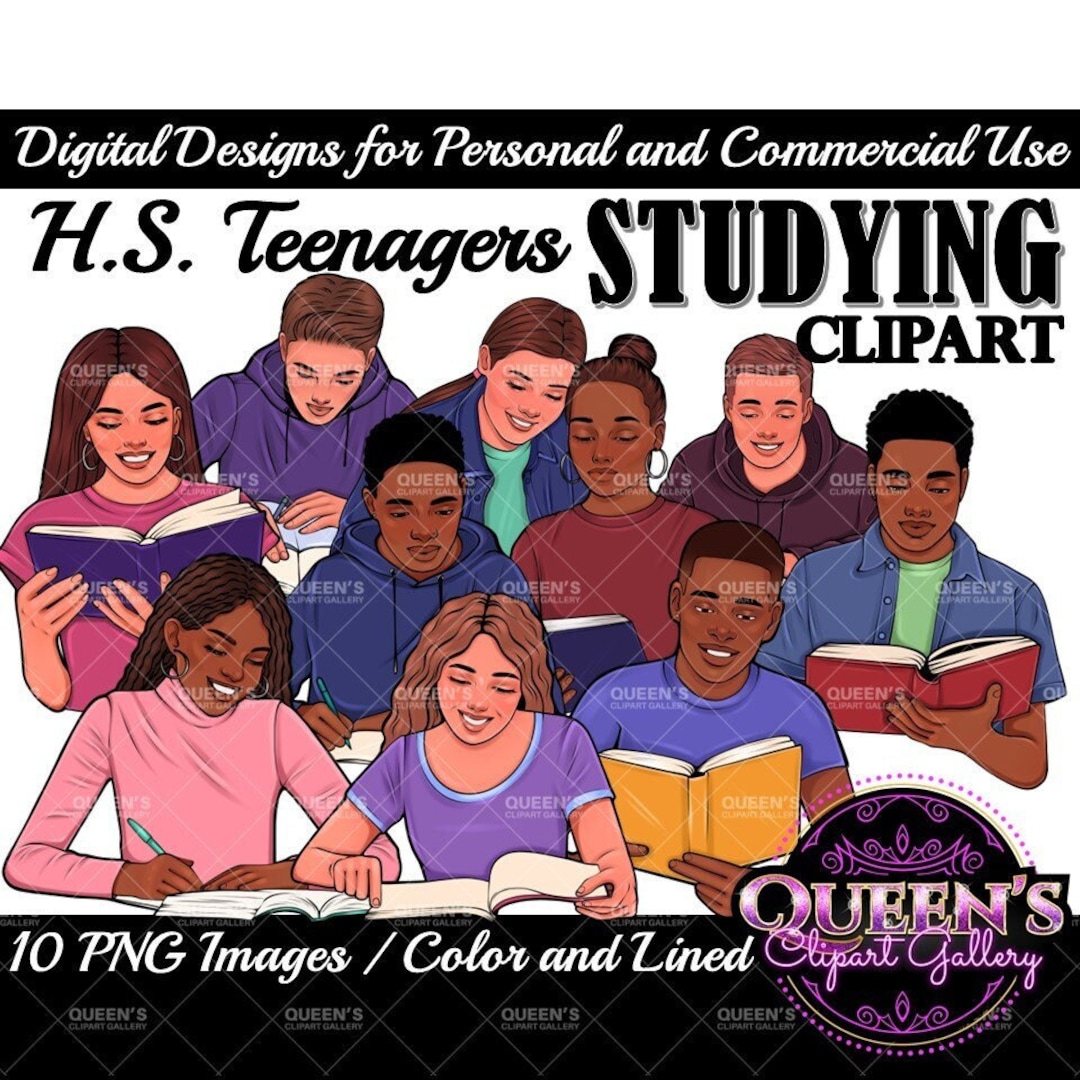 High School Teens Studying Clipart: Diverse Students (PNG) - Etsy