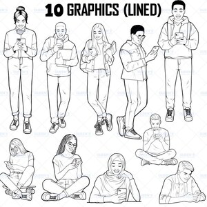 Teens on Phones Clipart Teens Texting Clipart Teenagers - Etsy