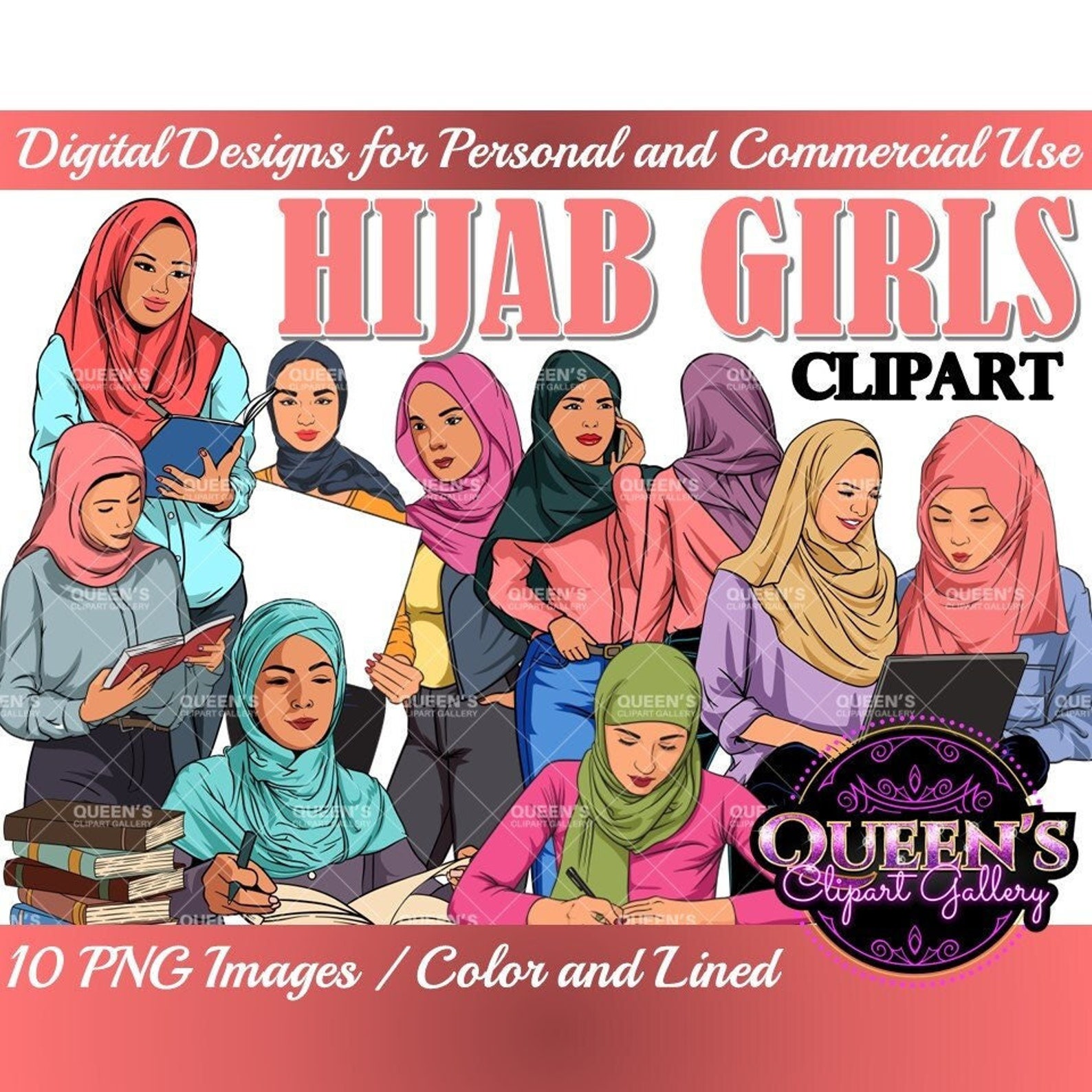 Hijab Girls, Hijab Women Clipart, Girls in Hijabs, Teenagers, Studying ...