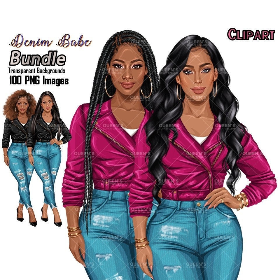 Curvy Denim Girl, Jeans Girl Clipart, Curvy Girl, Afro Woman Clipart ...