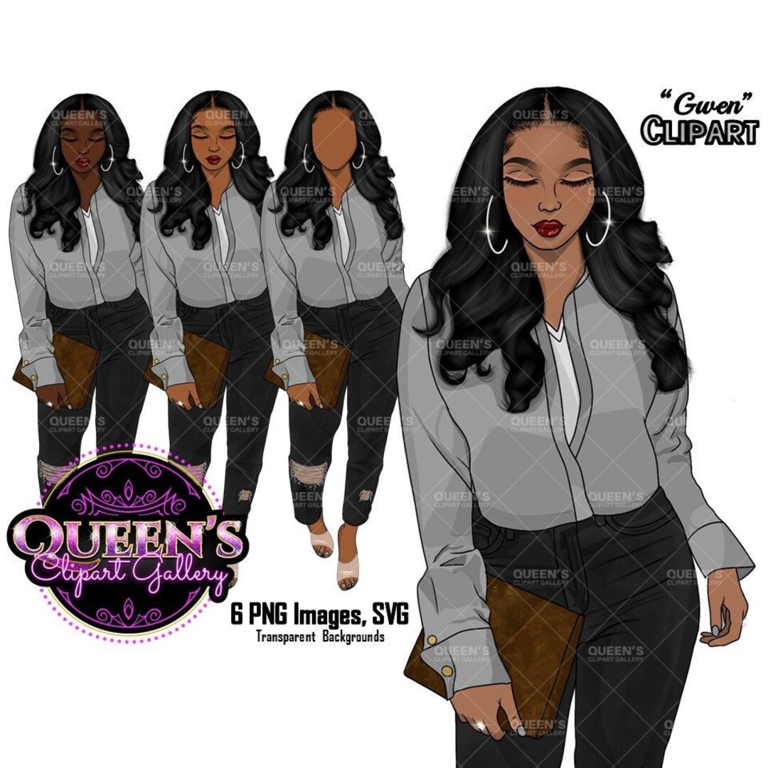 African American Woman, Fashion Girl Clipart, Curvy Denim Girl, Jeans ...