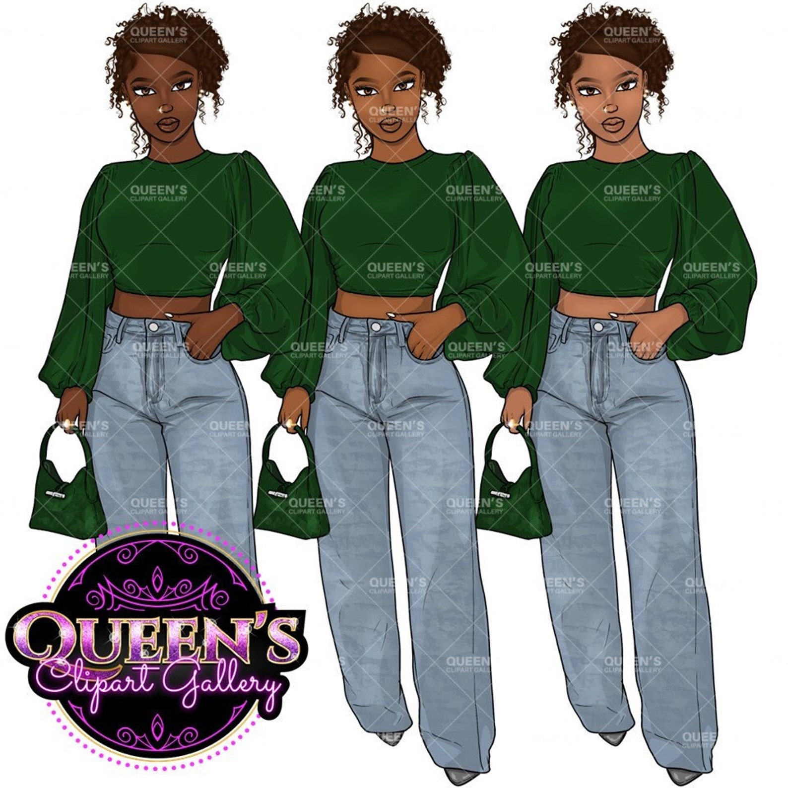 Curvy Denim Girl, Jeans Girl Clipart, Denim Jeans Clipart, Afro Woman ...
