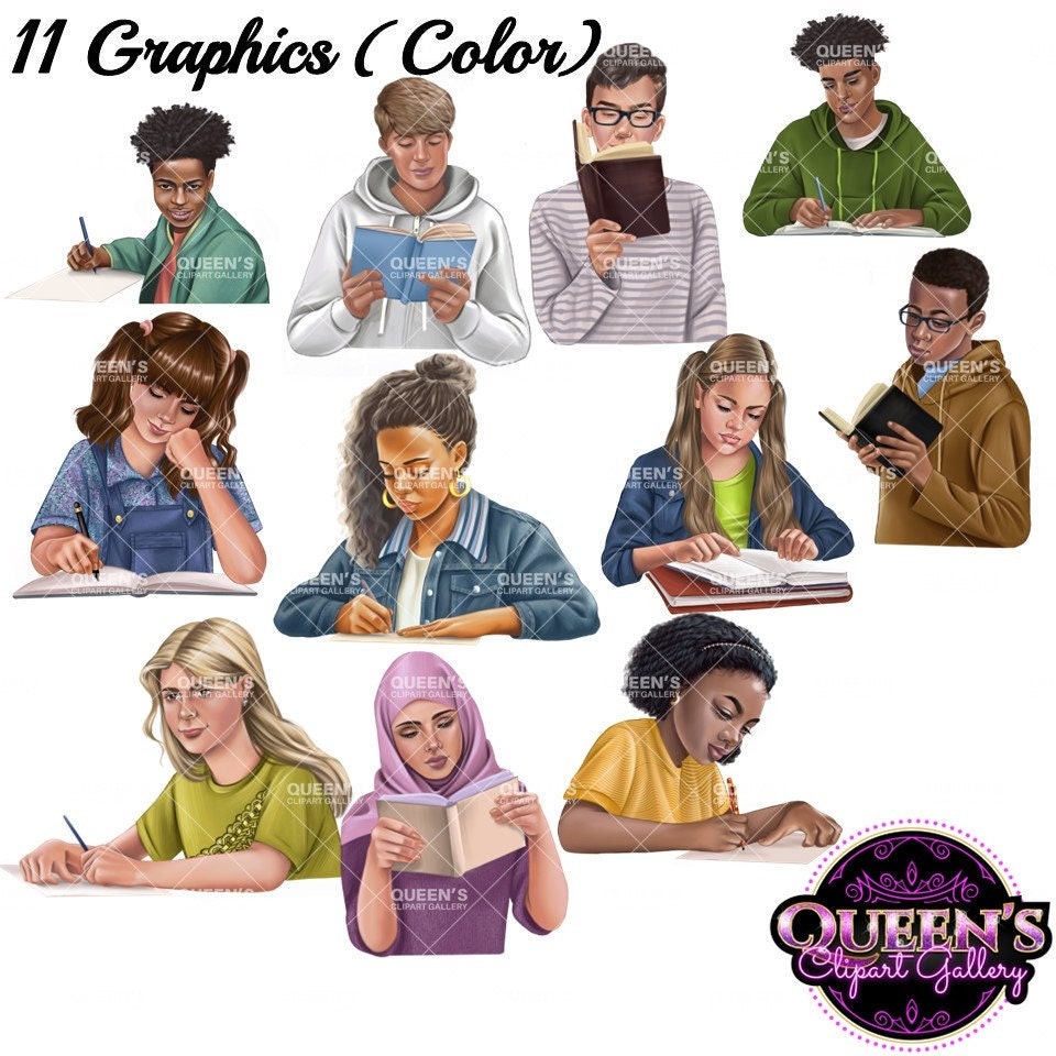 Teens Reading Clipart: Back to School Students (digital Download) - Etsy