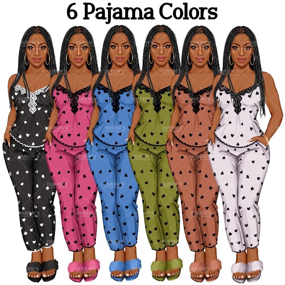 Pajama Girl Clipart, AFRO Woman in Sleepwear, Pajama Illustration, Cozy ...