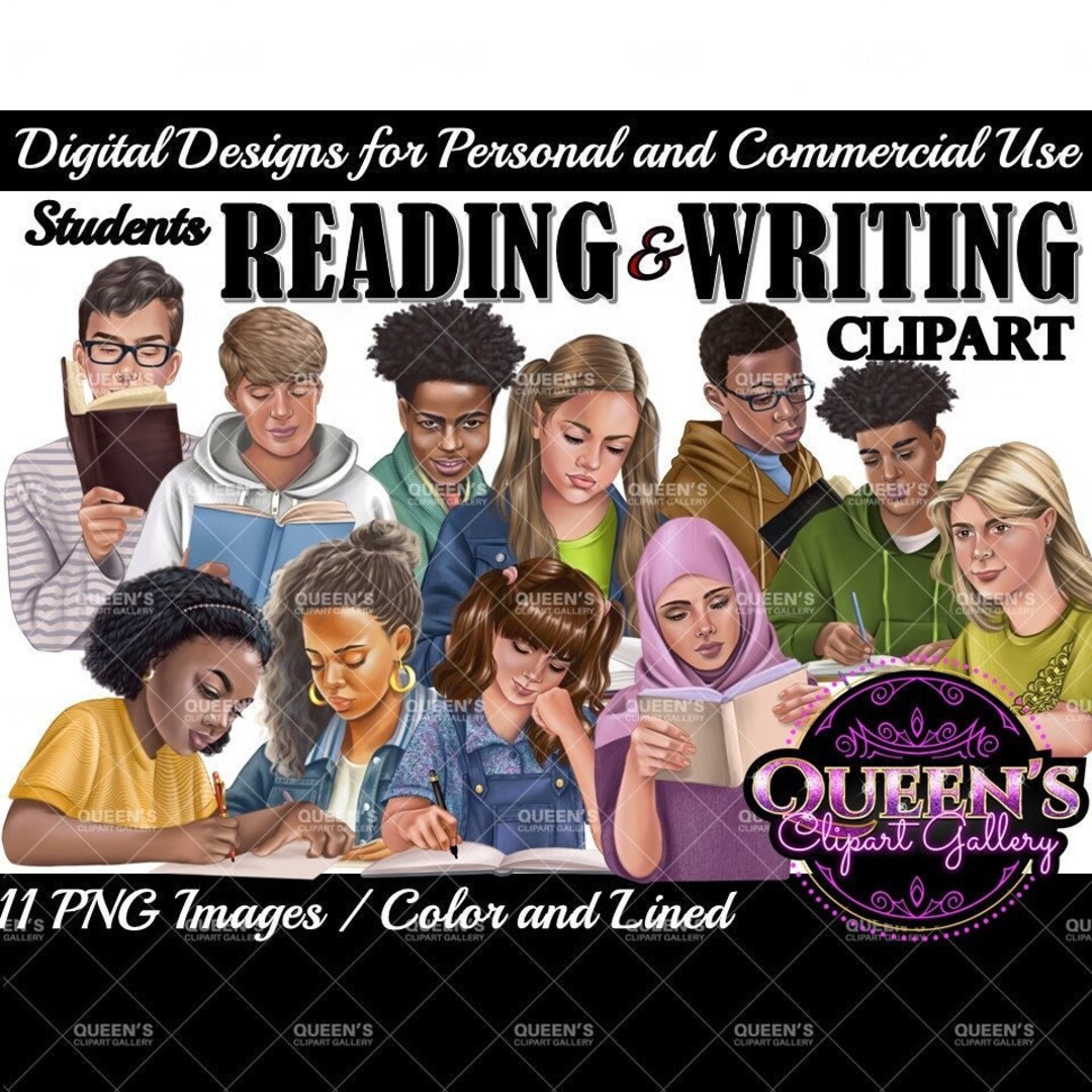 Teens Reading Clipart: Back to School Students (digital Download) - Etsy